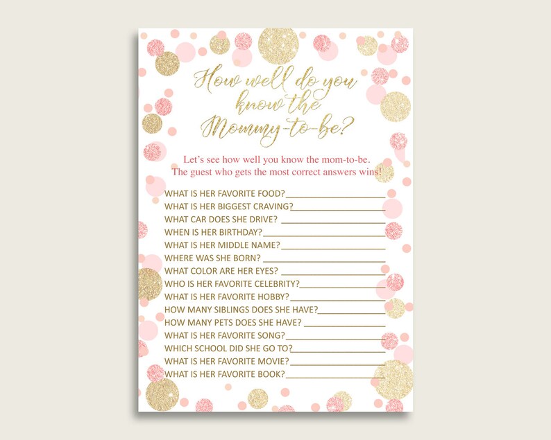 Pink Gold How Well Do You Know Mommy Game Dots Baby Shower - Etsy Pink Gold How Well Do You Know Mommy Game Dots Baby Shower - Etsy