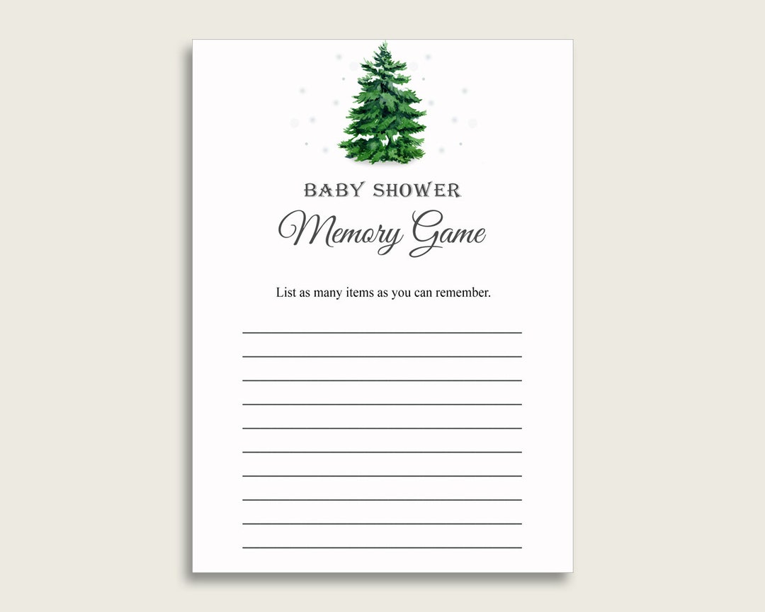 Winter Tree Baby Shower Memory Game, Green White Memory Guessing Game ...