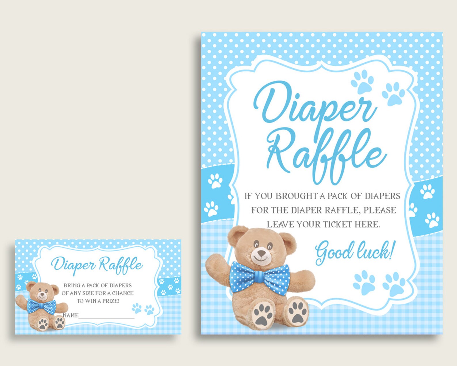 Teddy Bear Baby Shower Diaper Raffle Tickets Game Boy Blue - Etsy