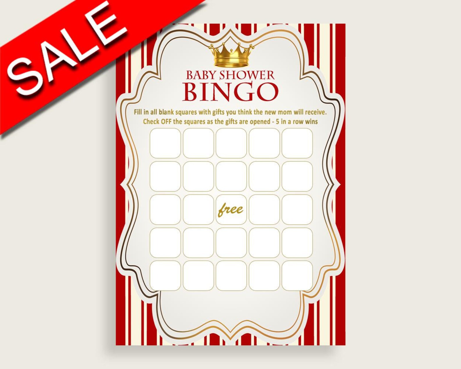 Empty Bingo Baby Shower Empty Bingo Prince Baby Shower Empty | Etsy