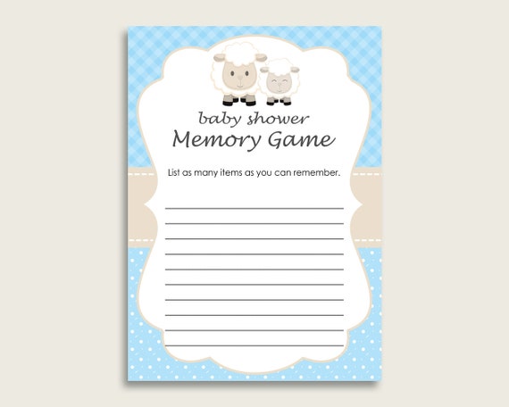 Little Lamb Baby Shower Memory Game, Blue White Memory Guessing Game ...
