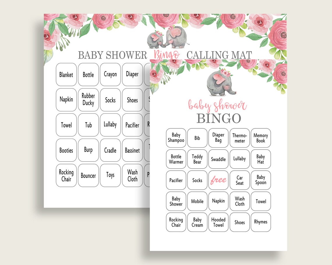 Pink Elephant Baby Shower Bingo Cards Printable Pink Grey | Etsy