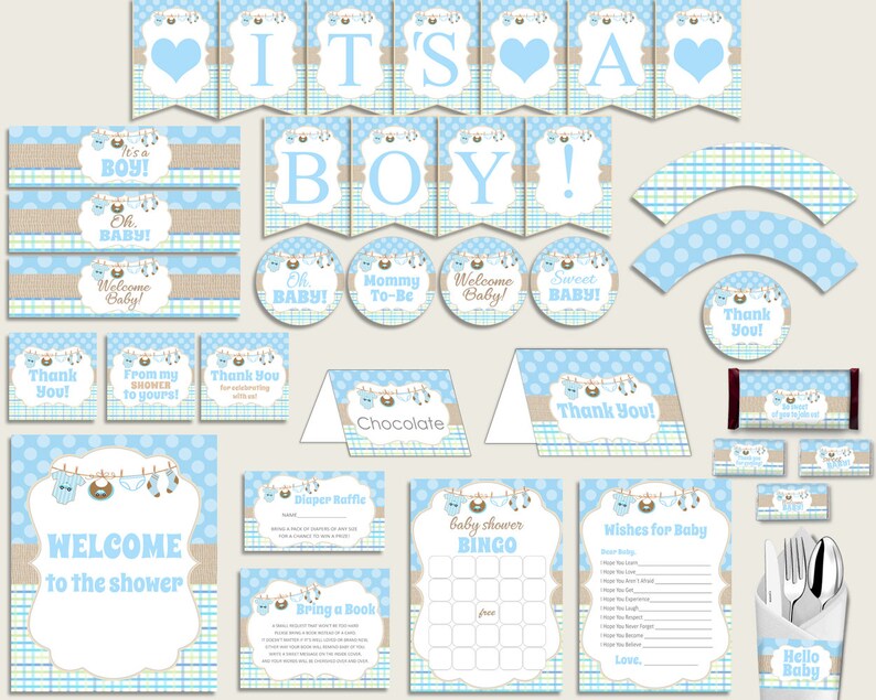 Blue Beige Baby Shower Decorations Boy Kit Clothes Baby - Etsy