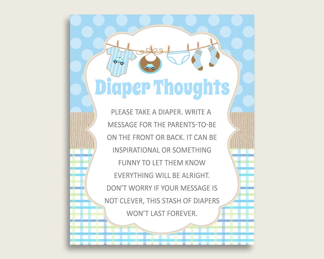 Clothes Baby Shower Diaper Thoughts Printable, Boy Blue Beige Late ...