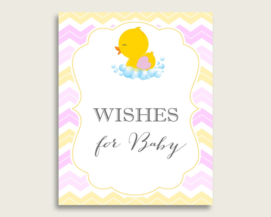 Yellow Pink Wishes for Baby Cards & Sign, Rubber Ducky Baby Shower Girl ...