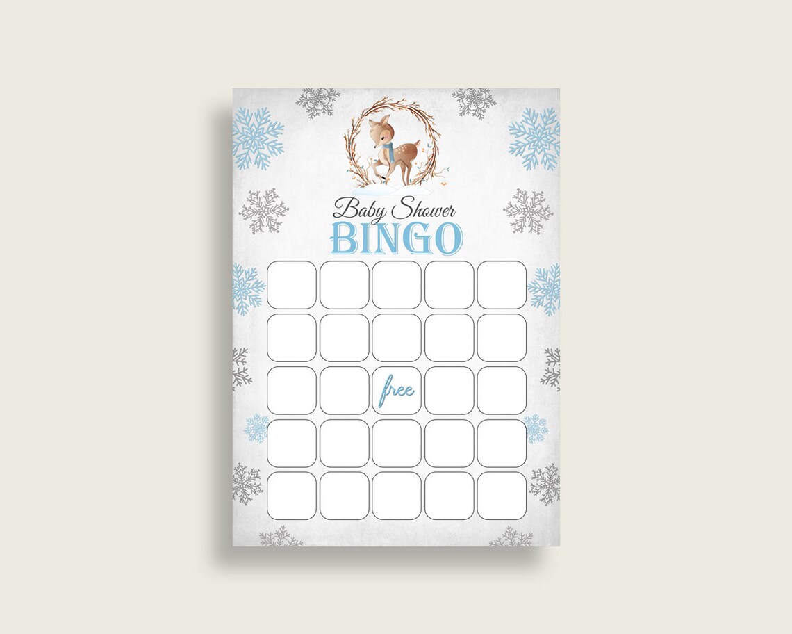 Winter Deer Baby Shower Bingo Cards Printable Gray Blue Baby | Etsy