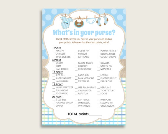 Clothes What's In Your Purse Game Printable, Blue Beige Whats In Your ...
