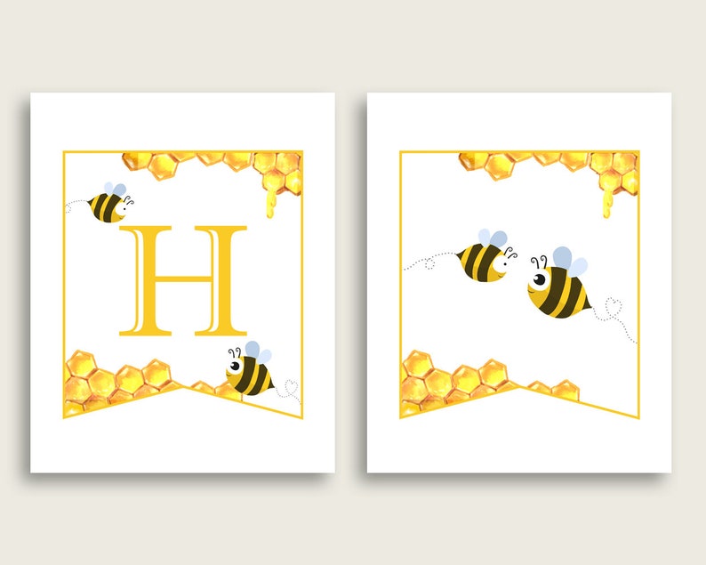 Bee Baby Shower Banner All Letters, Birthday Party Banner Printable A-Z ...