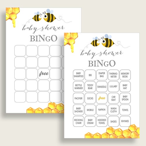 Bumble Bee Baby Shower Bingo Cards in Yellow Printable Blank - Etsy