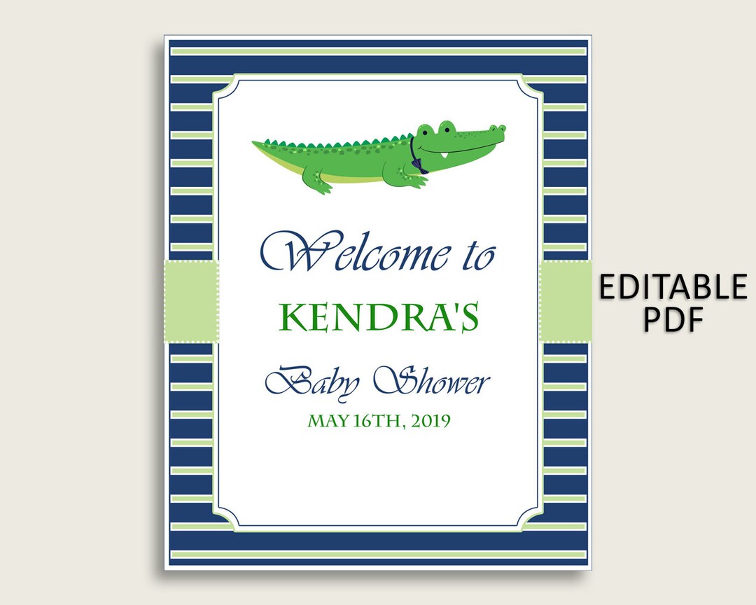 Blue Green Alligator Baby Shower Welcome Sign Printable, Party Large ...