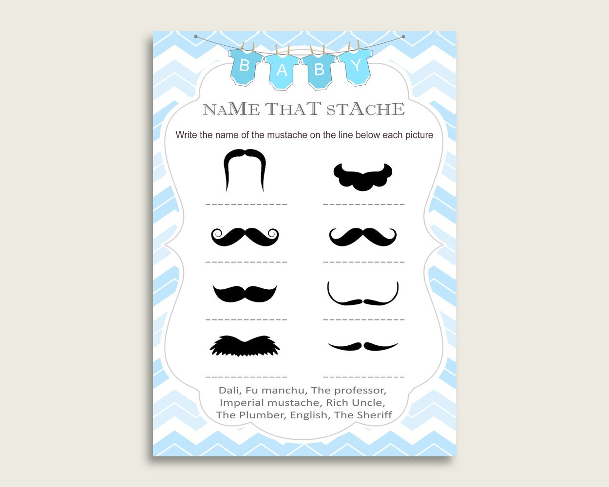 Name That Stache Baby Shower Name That Stache Chevron Baby - Etsy