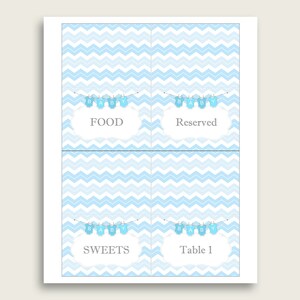 Chevron Folded Food Tent Cards Printable, Blue White Editable Pdf ...