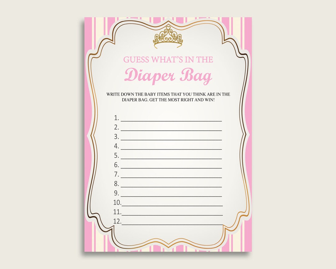 Royal Princess Guess What's in the Diaper Bag Game, Girl Baby Shower ...