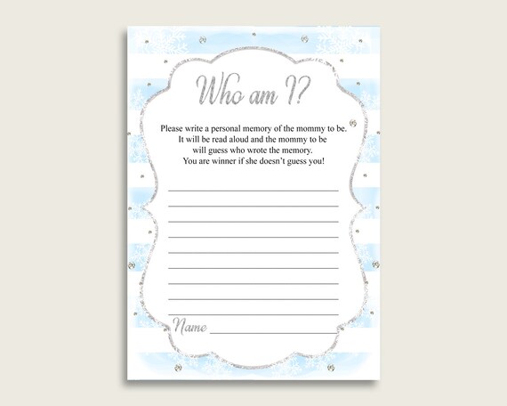 Winter Who Am I Game Printable Boy Baby Shower Memory With | Etsy