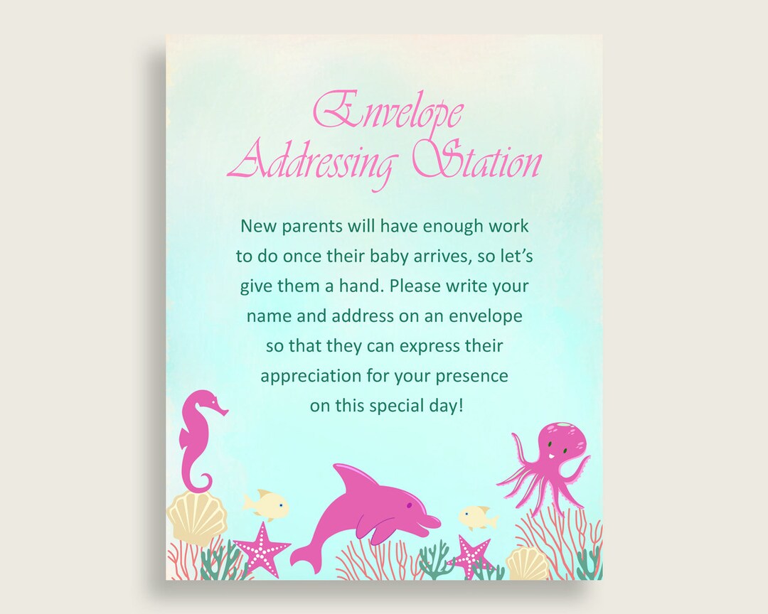 Pink Green Baby Shower Address Sign Printable, Under the Sea Envelope ...