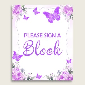 Purple White Please Sign A Block Sign and Decorate A Block Sign ...