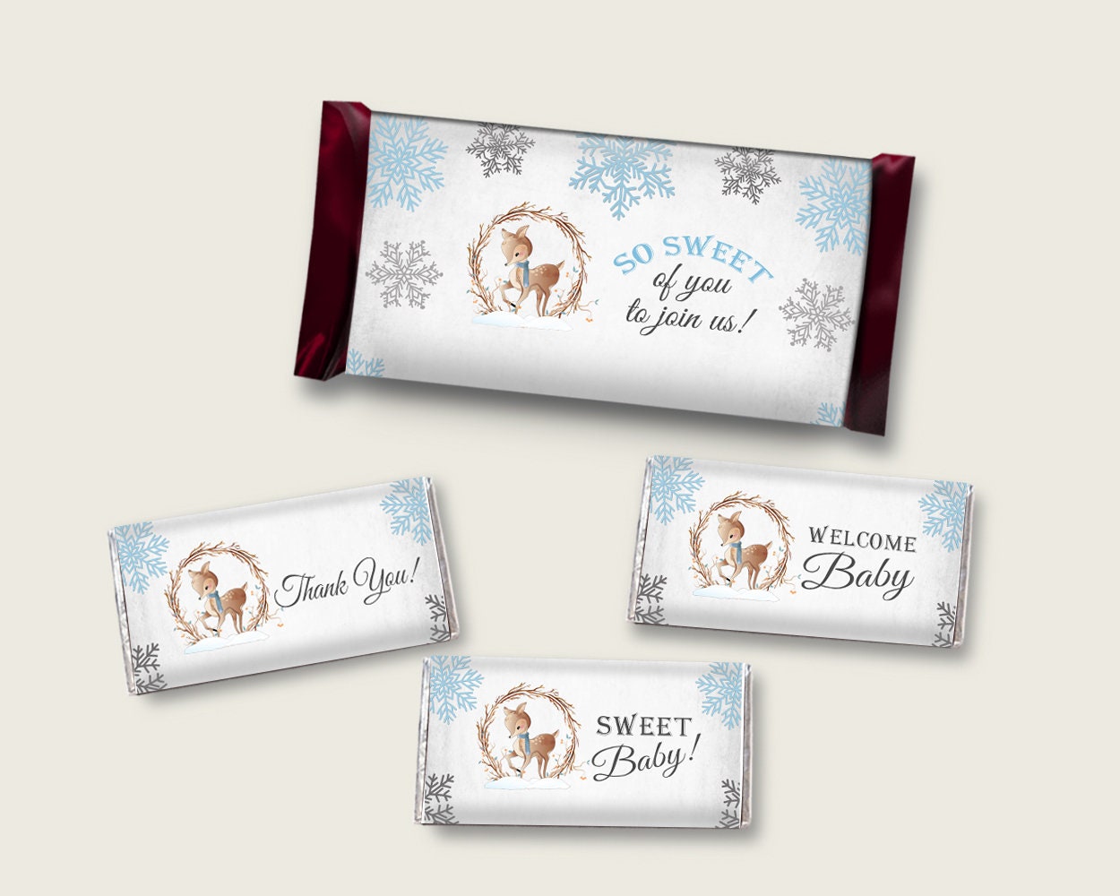 Winter Deer Hershey Candy Bar Wrapper Printable Gray Blue | Etsy