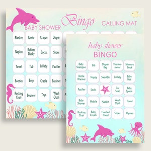 Under the Sea Baby Shower Bingo Cards Printable, Pink Green Baby Shower ...