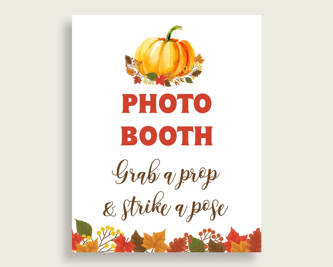 Fall Photobooth Sign Printable, Gender Neutral Baby Shower Orange Brown ...