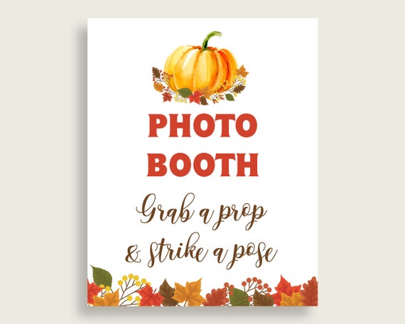 Fall Photobooth Sign Printable, Gender Neutral Baby Shower Orange Brown ...