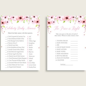 Flower Blush Baby Shower Games Printable Pack, Pink Green Baby Shower ...