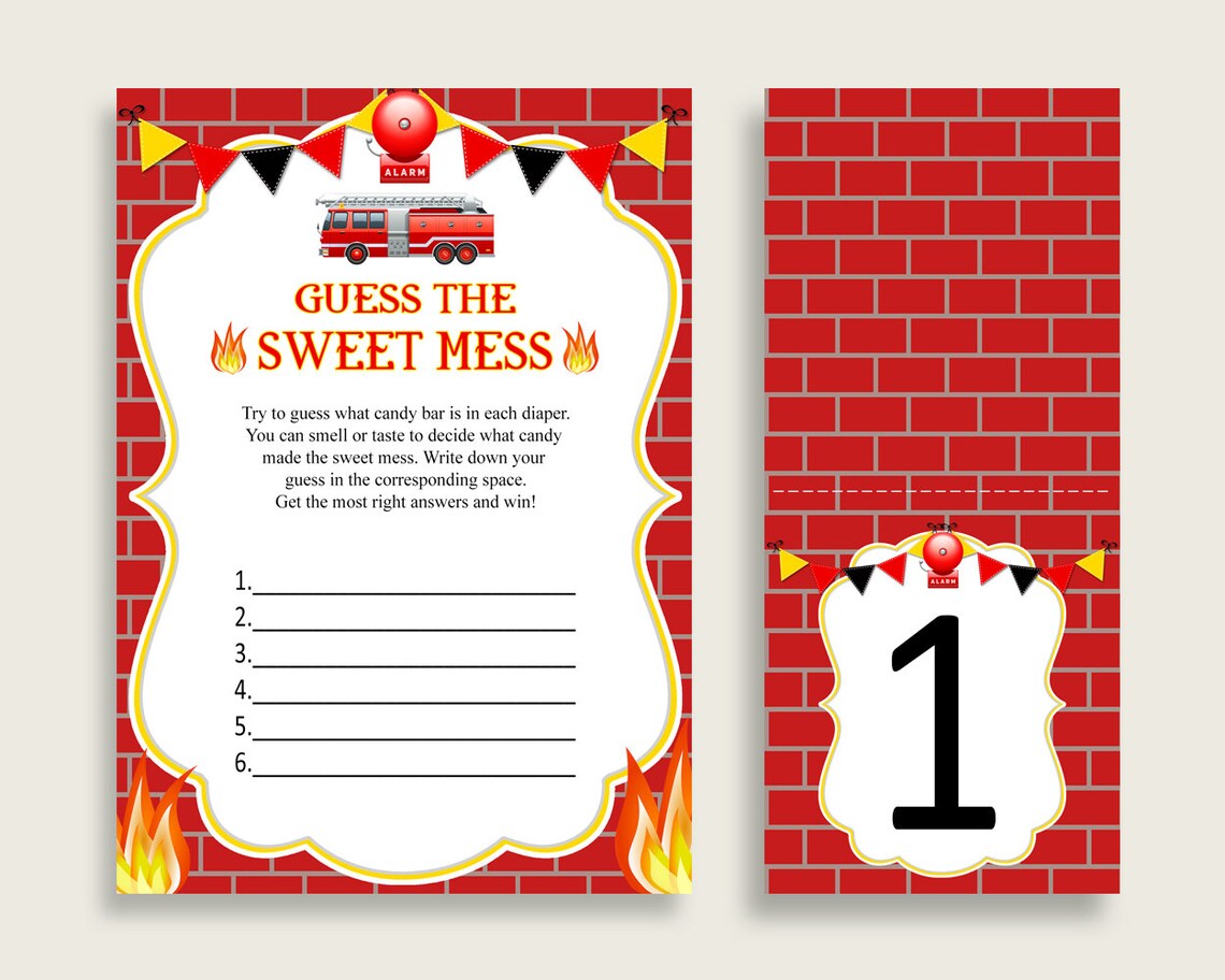 Firetruck Guessing Game Baby Shower Boy Red Yellow Guess the | Etsy