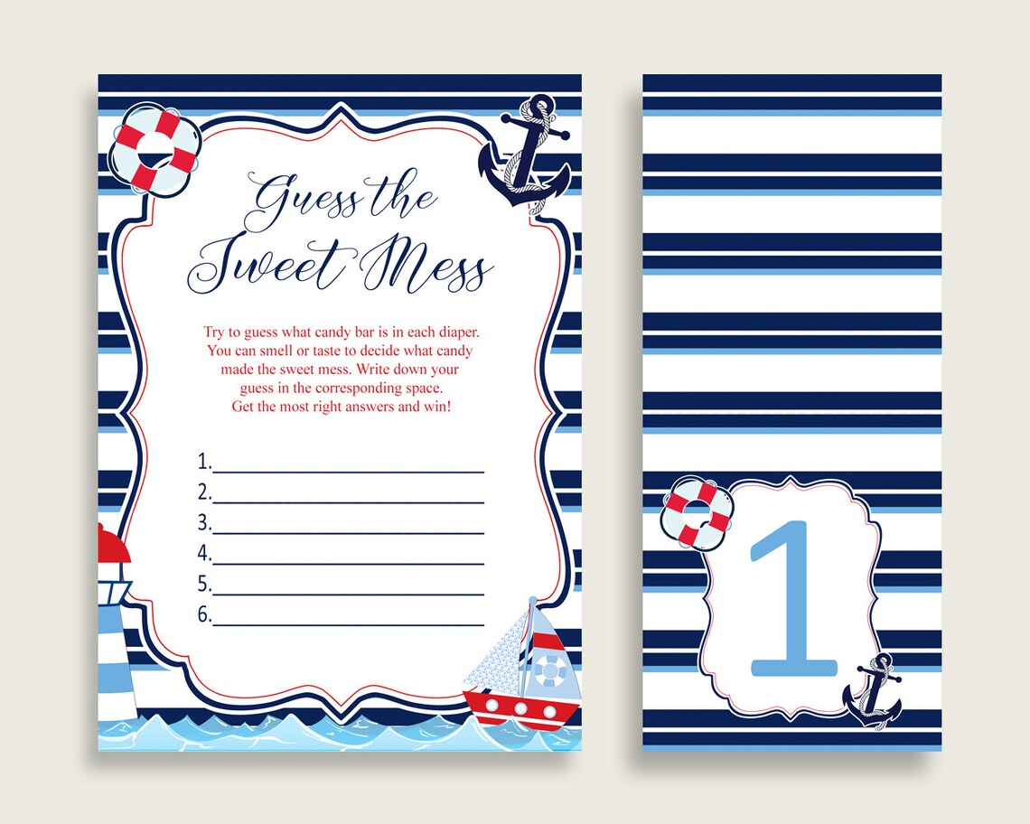 Nautical Guessing Game Baby Shower Boy Blue Red Guess the - Etsy