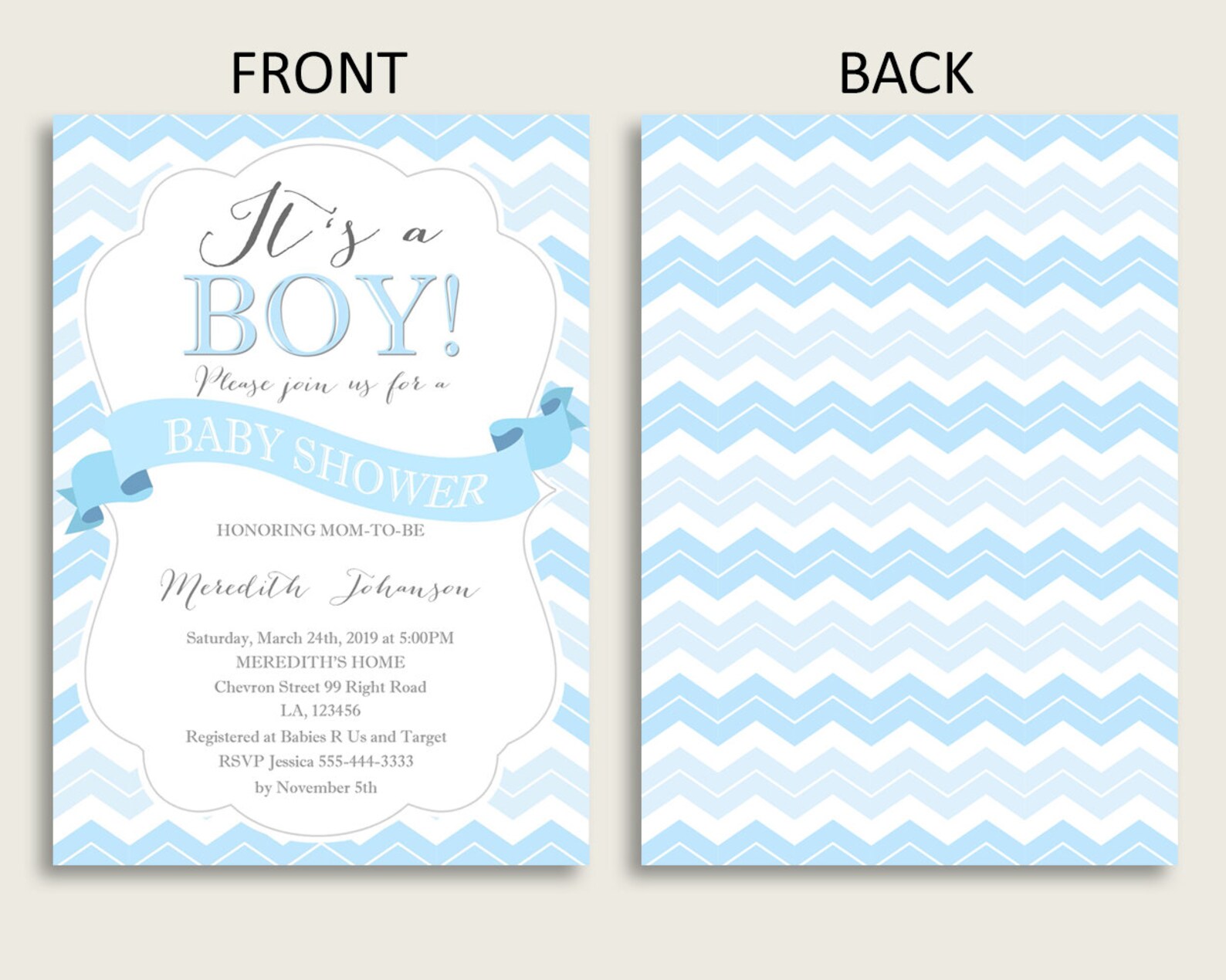 Chevron Baby Shower Invitations Printable, Digital or Printed ...