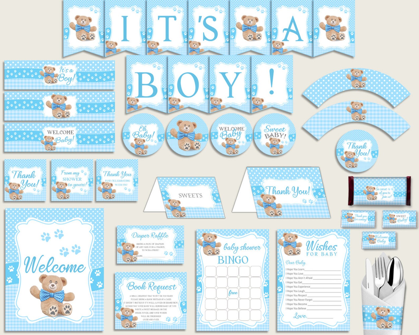 Blue Brown Baby Shower Decorations Boy Kit Teddy Bear Baby - Etsy