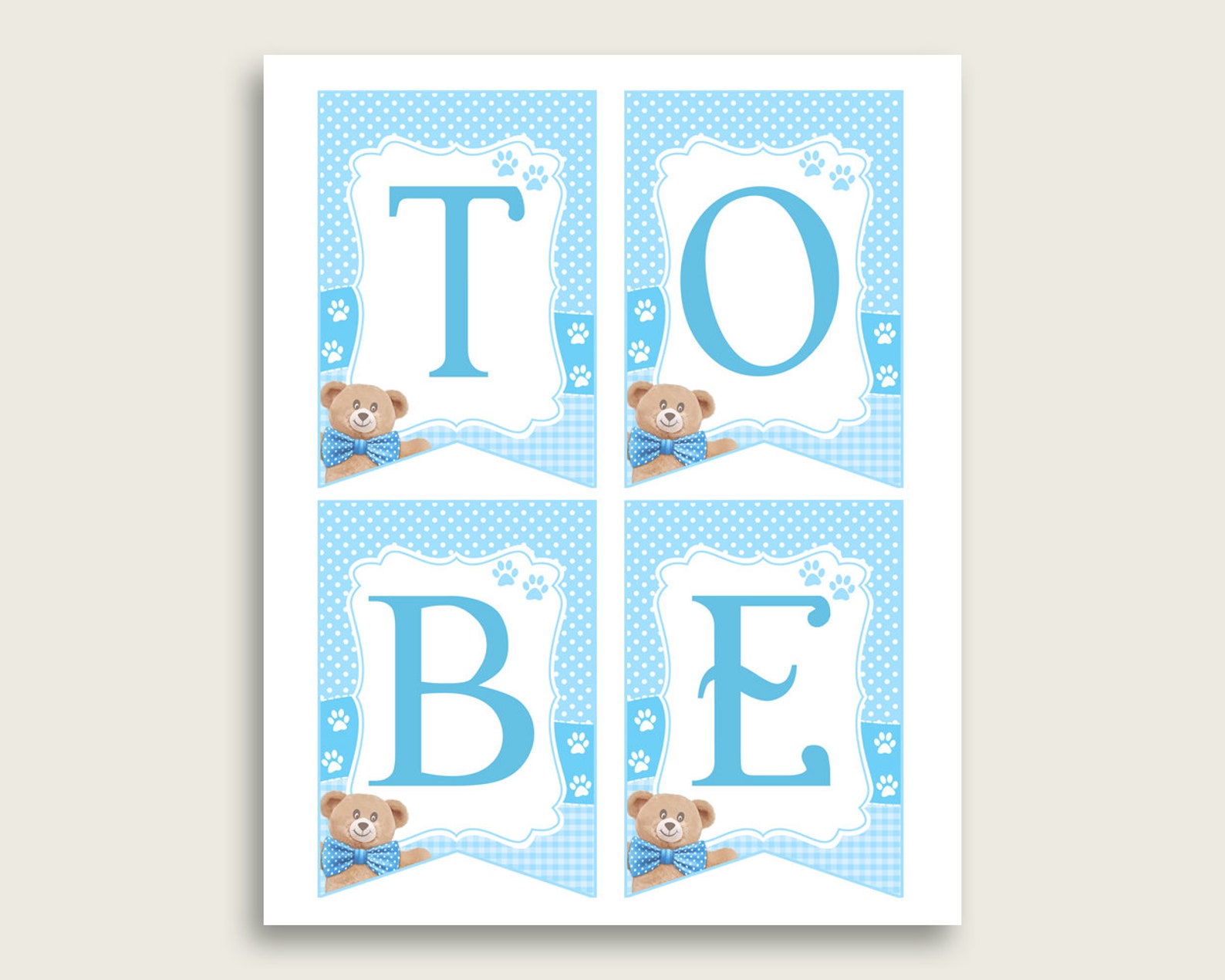 Teddy Bear Baby Shower Chair Banner Printable, Blue Brown Chair Banner ...