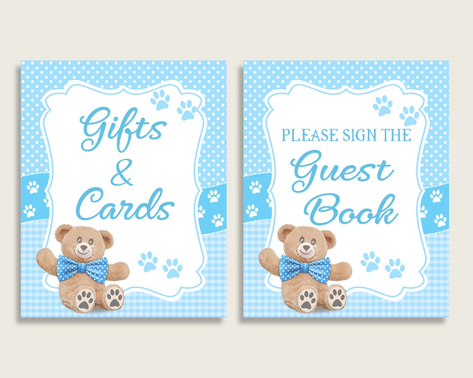 Teddy Bear Baby Shower Boy Table Signs Printable Blue Brown - Etsy