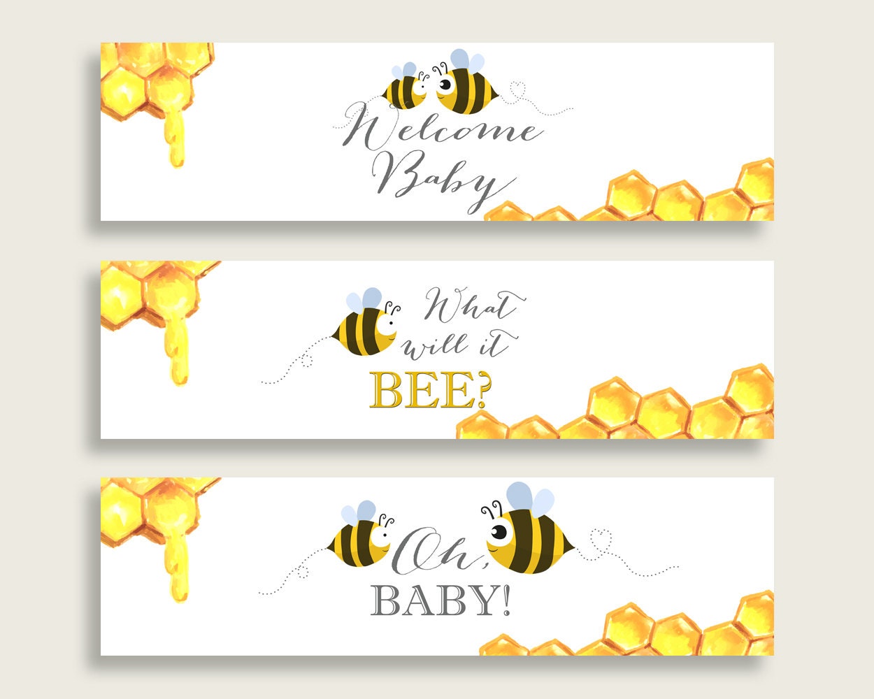 Yellow White Water Bottle Labels Printable Bee Water Bottle | Etsy