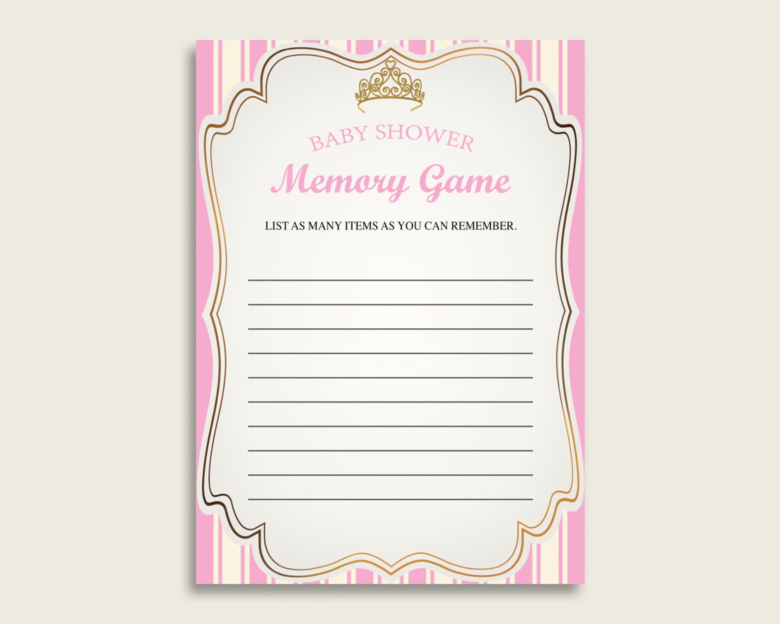 Royal Princess Baby Shower Memory Game, Pink Gold Memory Guessing Game ...