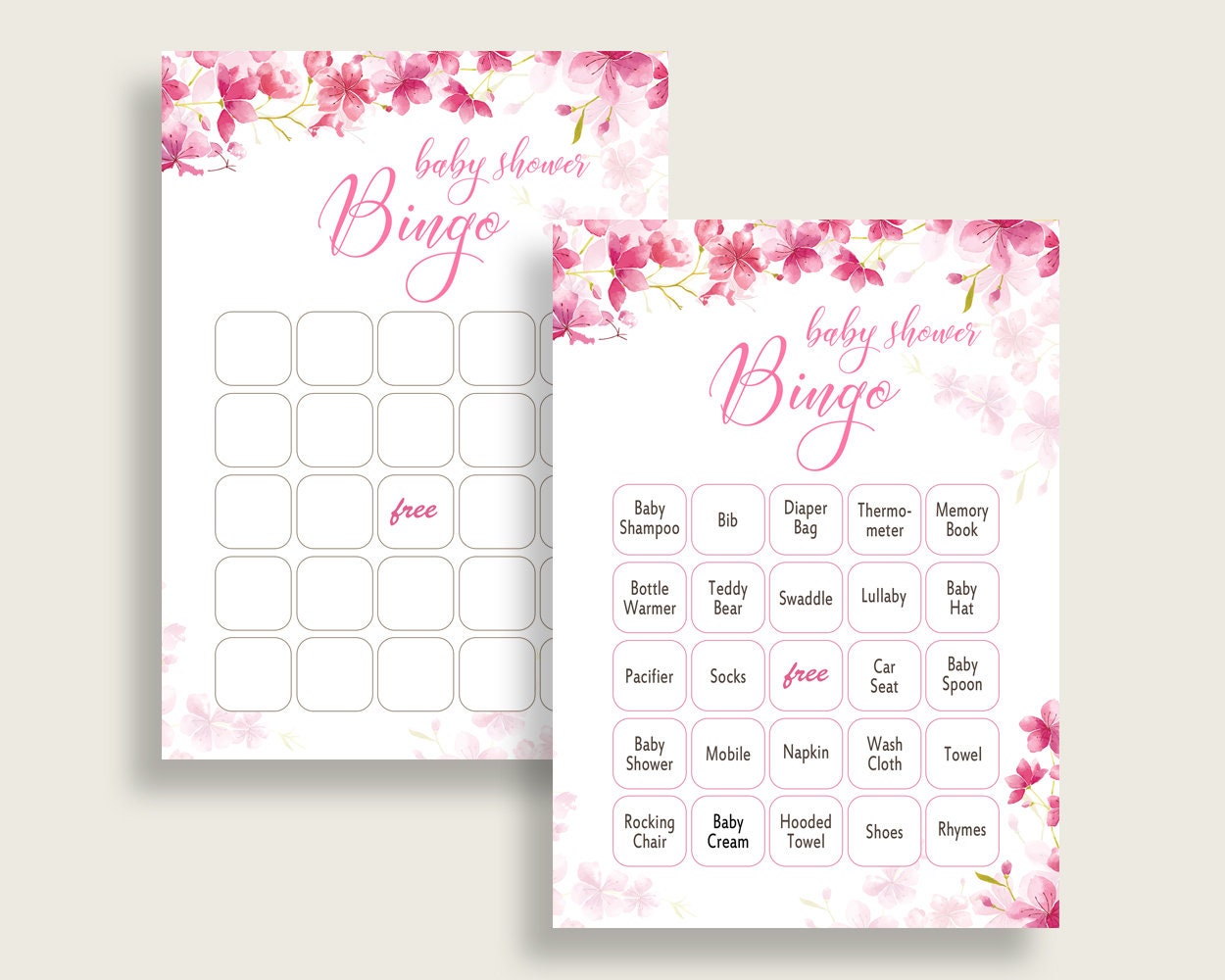 Cherry Blossom Baby Shower Bingo Cards Printable Pink White - Etsy