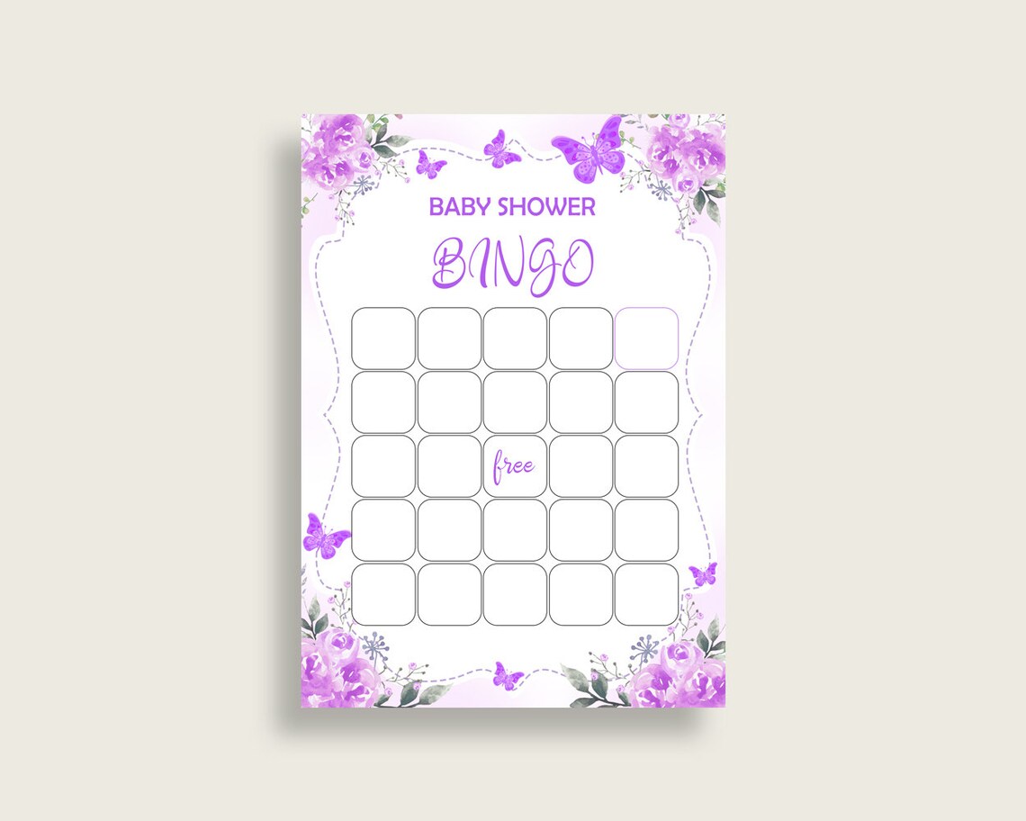Butterfly Baby Shower Bingo Cards Printable Purple White Baby | Etsy
