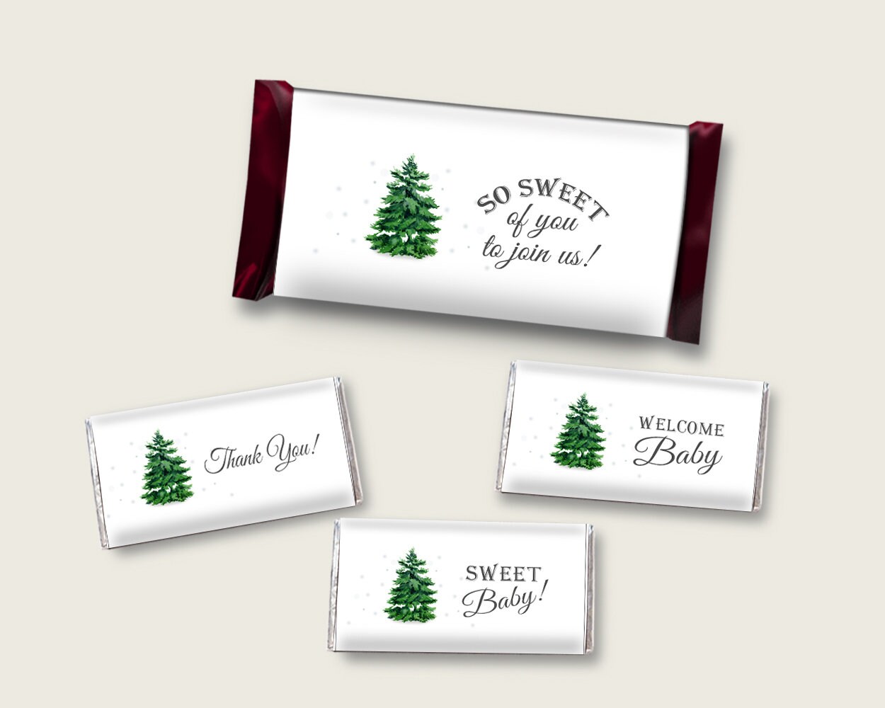 Winter Tree Hershey Candy Bar Wrapper Printable, Green White Chocolate ...