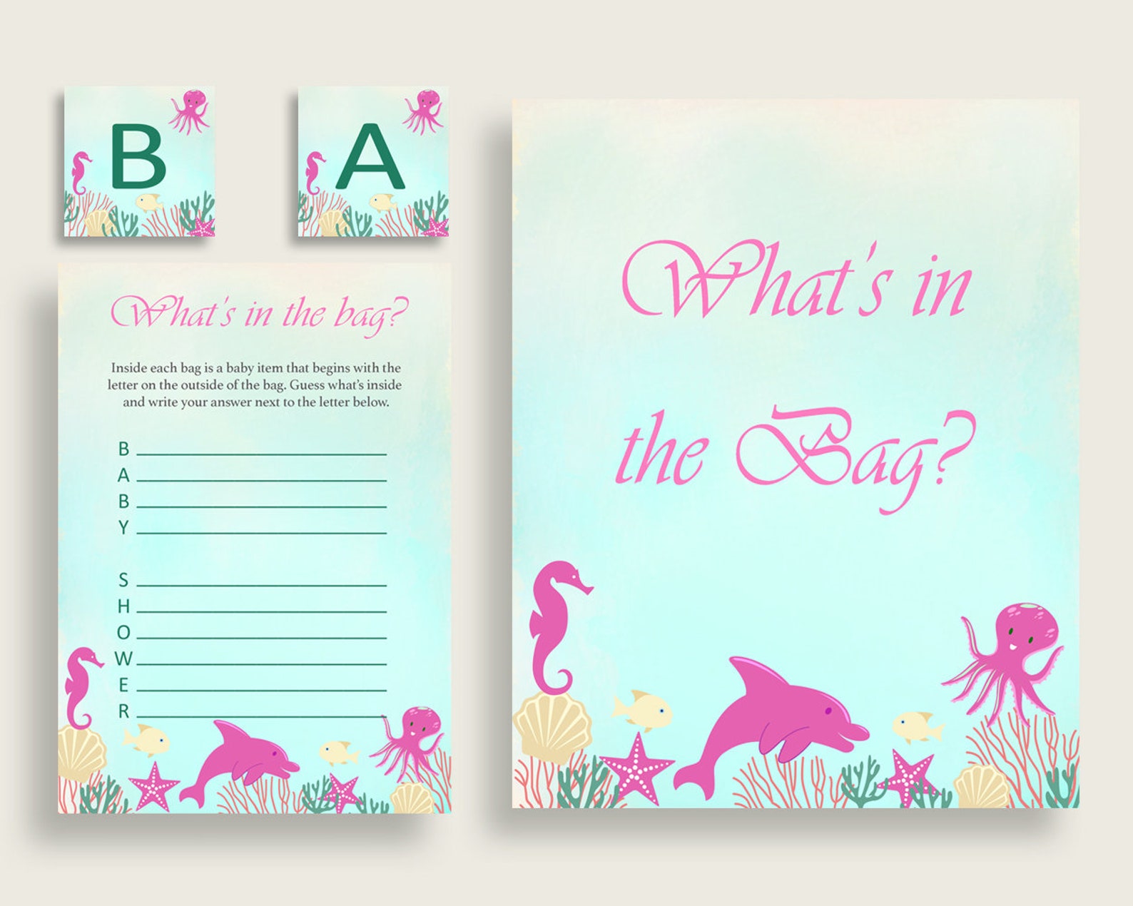 Under the Sea Baby Shower What's in the Bag Game Pink - Etsy