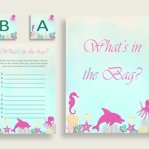 Under the Sea Baby Shower What's in the Bag Game, Pink Green Girl Bag ...