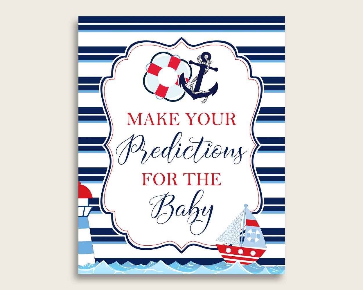 Nautical Baby Shower Prediction Cards & Sign Printable Blue | Etsy