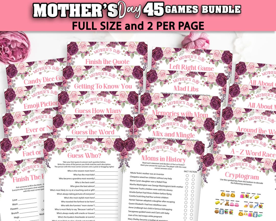 Mother's Day Games Bundle, Printable Mom Party Games for Kids, Adults ...
