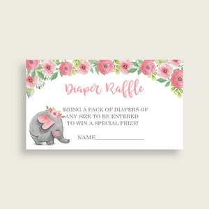 Pink Elephant Baby Shower Diaper Raffle Tickets Game, Girl Pink Grey ...