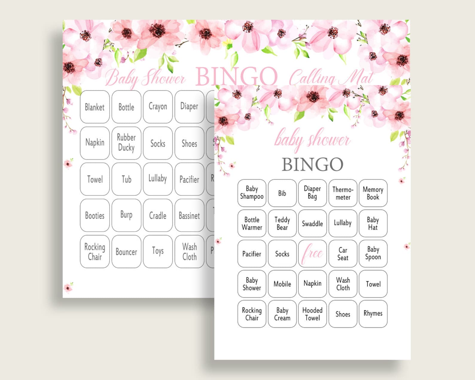Flower Blush Baby Shower Bingo Cards Printable Pink Green - Etsy