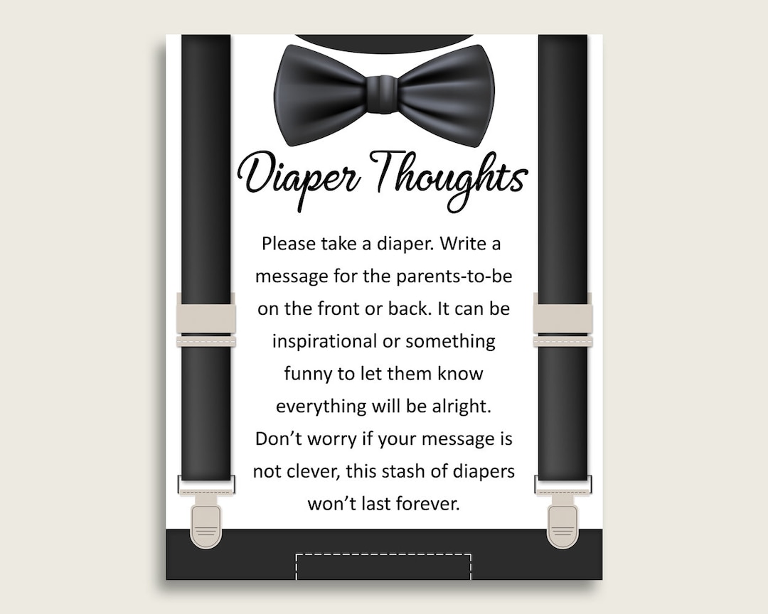 Little Man Baby Shower Diaper Thoughts Printable, Boy Black Beige Late ...