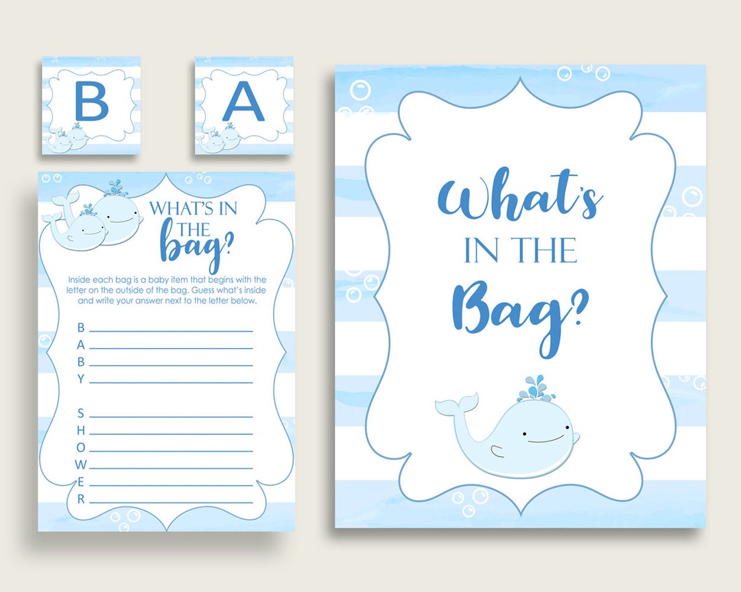 Whale Baby Shower What's in the Bag Game, Blue White Boy Bag Game ...