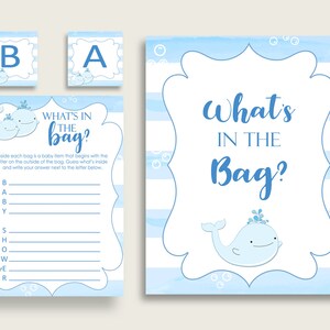 Whale Baby Shower What's in the Bag Game, Blue White Boy Bag Game ...