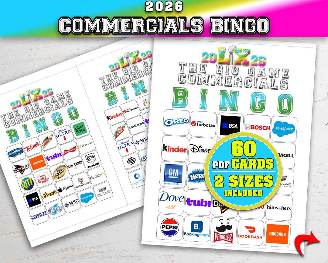 Football Commercials Bingo 2026 - Big Game Party Printable - Etsy