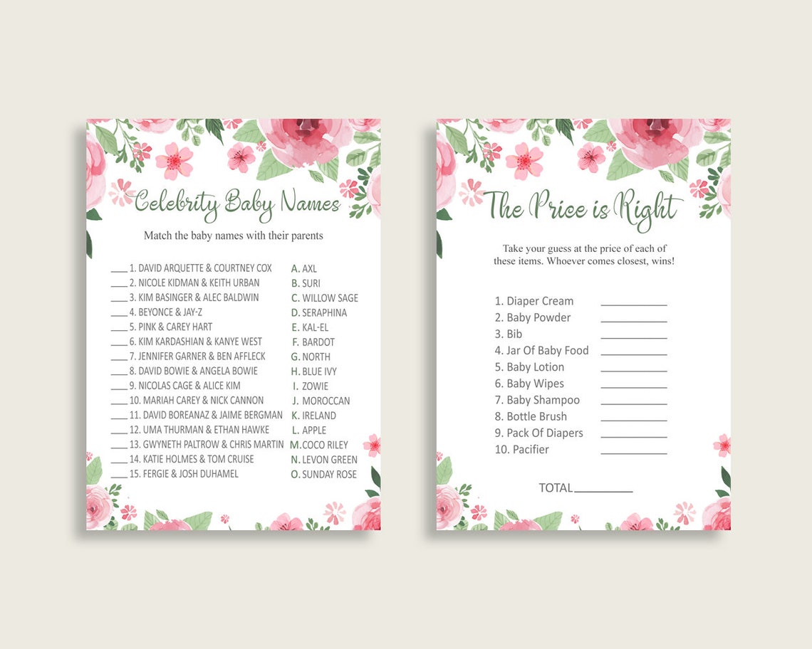 Watercolor Flowers Baby Shower Games Printable Pack Pink - Etsy