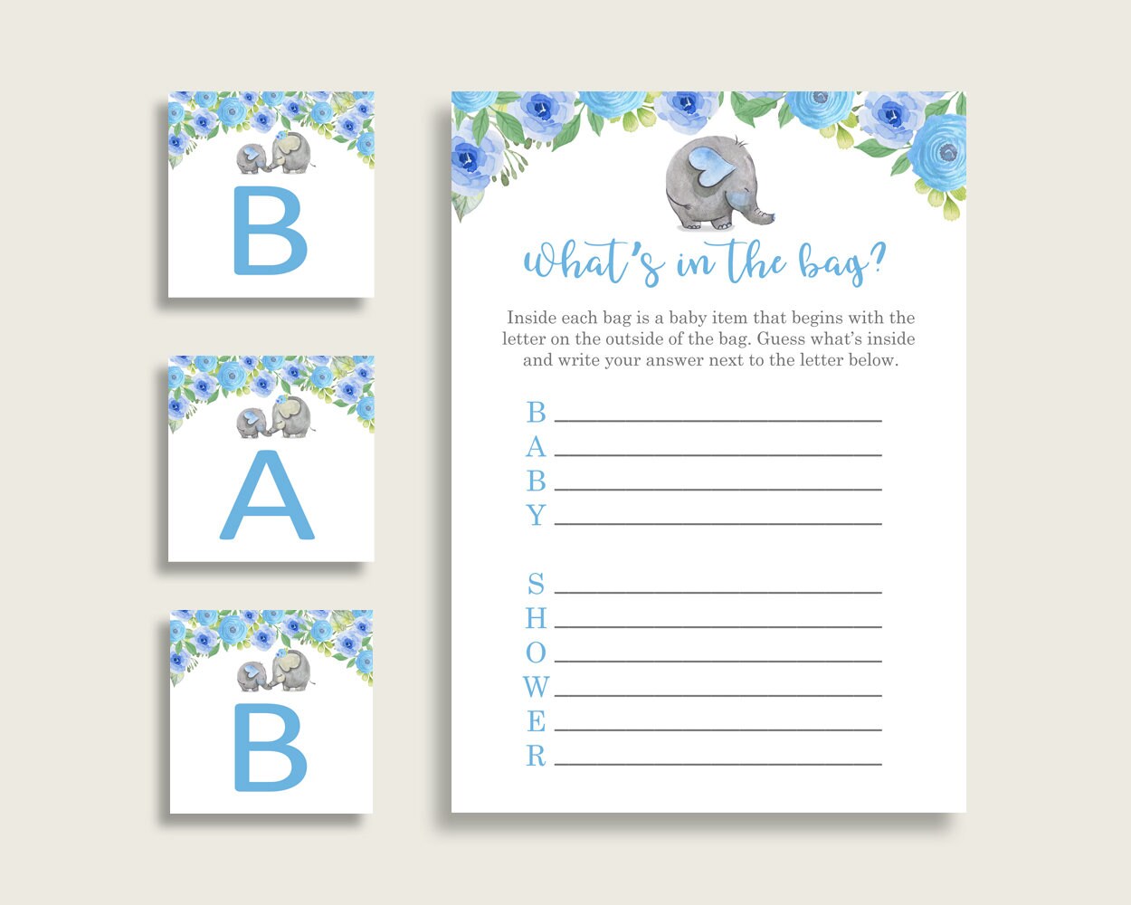 Elephant Blue Baby Shower What's in the Bag Game Blue - Etsy