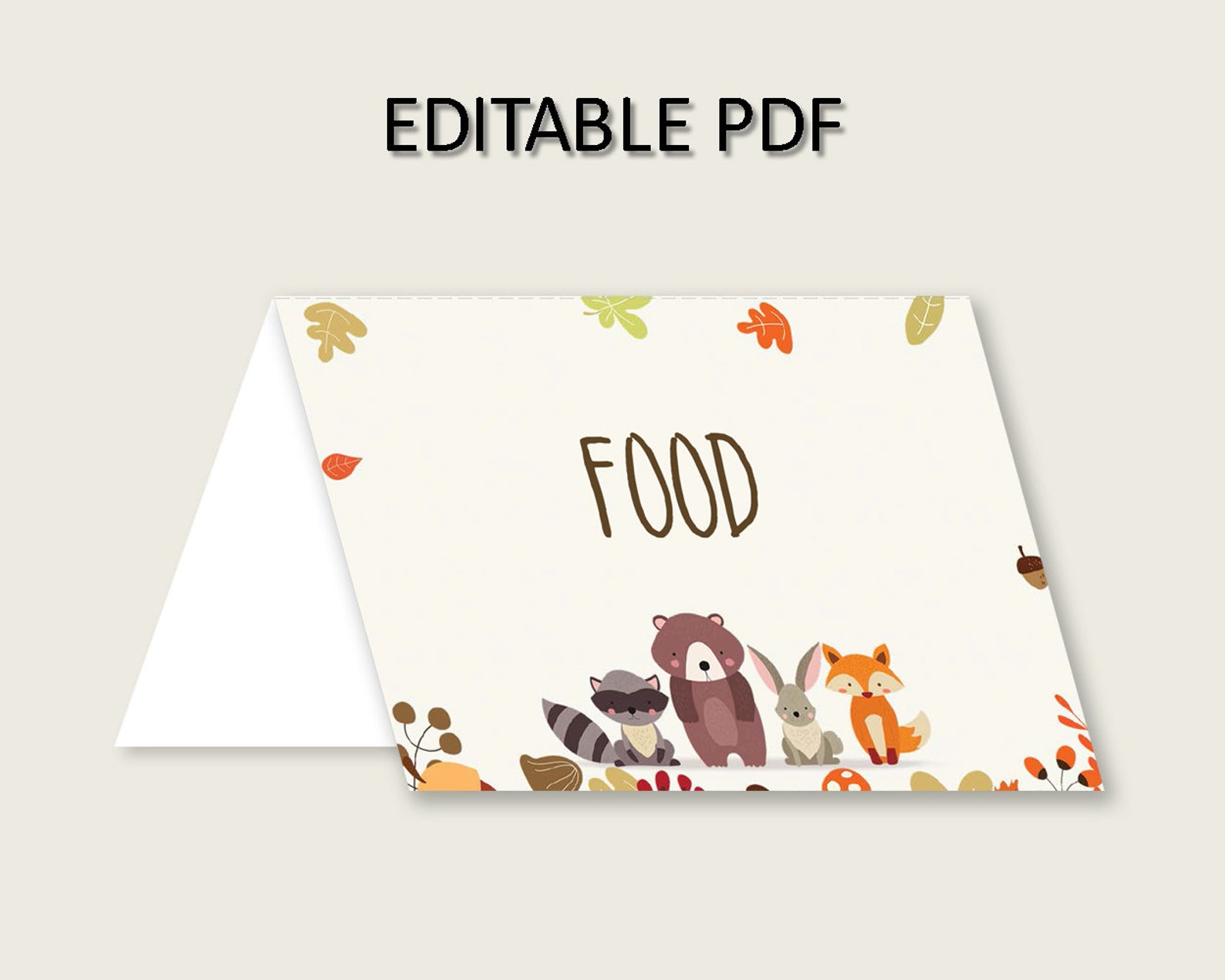 Woodland Folded Food Tent Cards Printable Brown Beige - Etsy