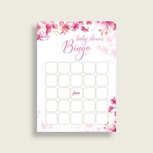 Cherry Blossom Baby Shower Bingo Cards Printable, Pink White Baby ...